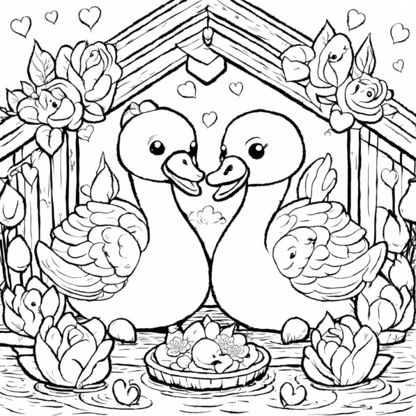 Download Ducks in Love with Floral Surroundings Coloring pages Online ...