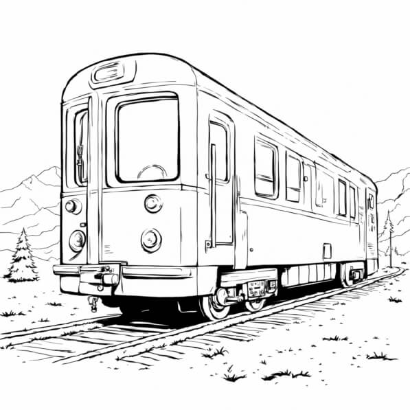 Download Train on Tracks with Mountain Background Coloring pages Online ...