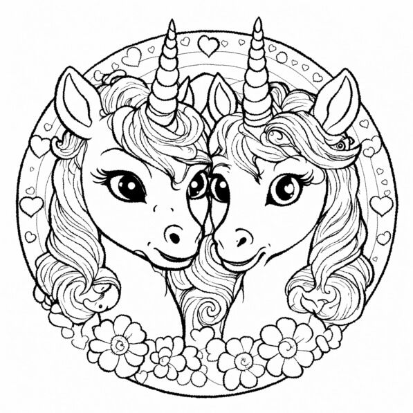 Download Two Unicorns in a Whimsical Design Coloring pages Online ...