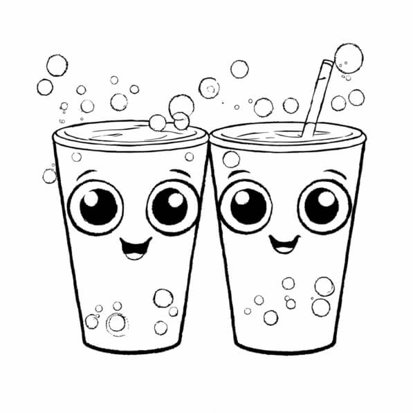 Download Two Animated Cups with Fizzy Drinks Coloring pages Online ...