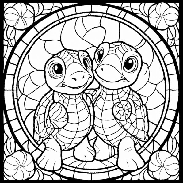 Download Cartoon Turtles in Stained Glass Style for Coloring Coloring ...