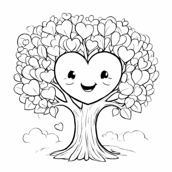 Download Heart Tree Character Coloring pages Online - Creative Fabrica