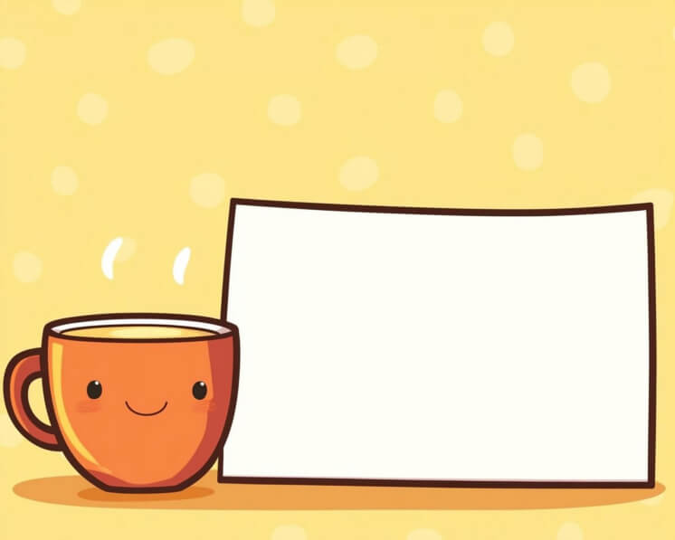 Download Cute animated coffee cup with a blank card Backgrounds Online ...