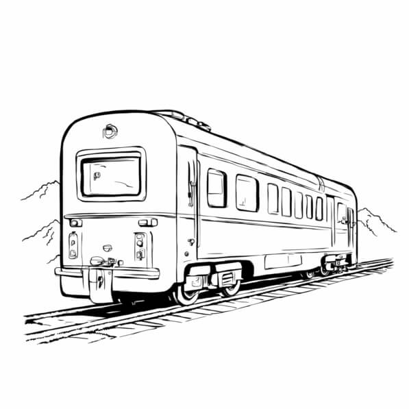 Download Lijntekening van een treinwagon op spoorrails Kleurplaten ...