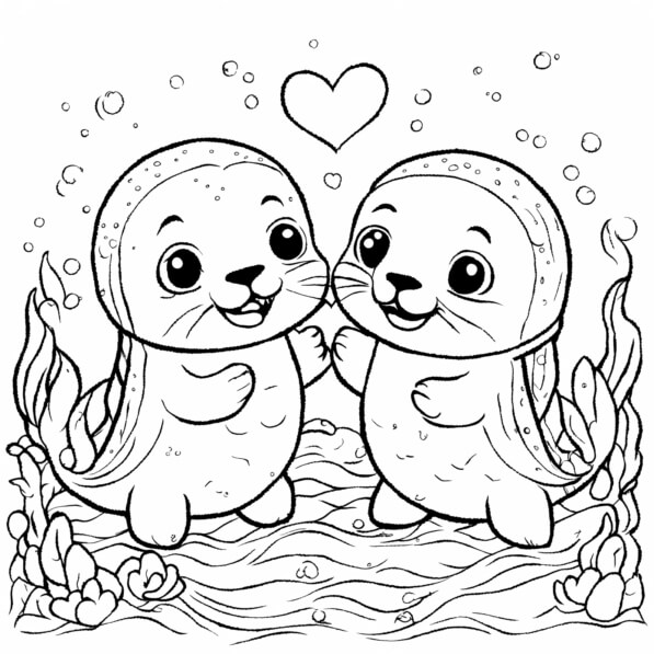 Download Two Happy Sea Otters Underwater Coloring pages Online ...