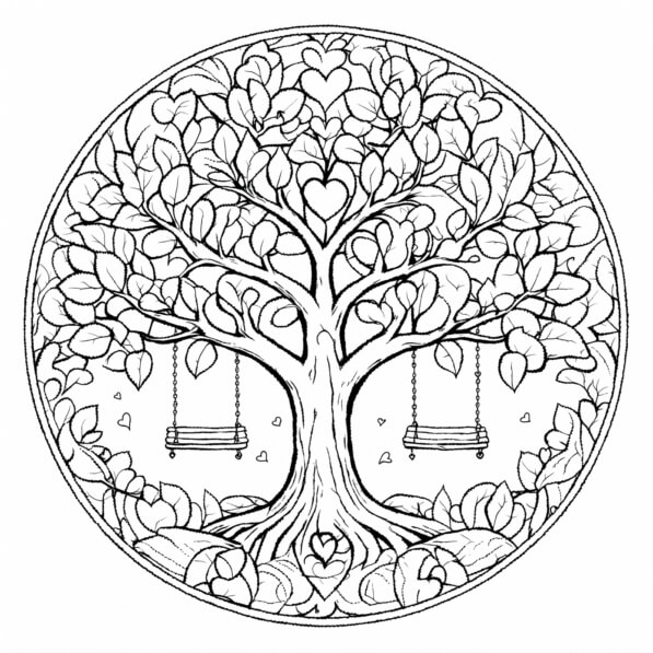 Download Intricate Tree Illustration with Swings Coloring pages Online ...