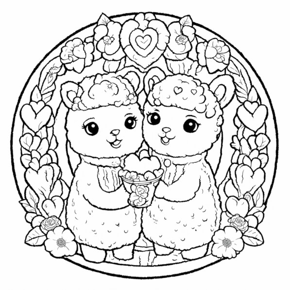 Descarga Dos llamas de dibujos animados en un marco de corazón Páginas ...