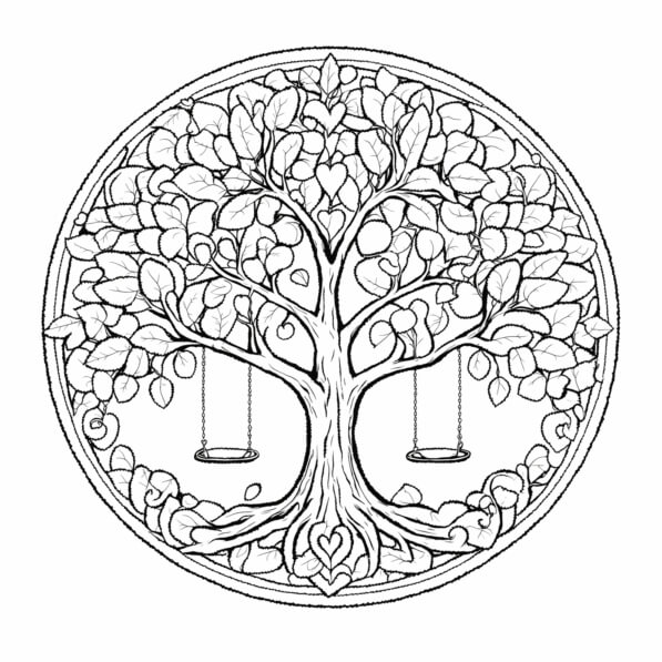 Download Intricate Tree Design with Swings Coloring pages Online ...