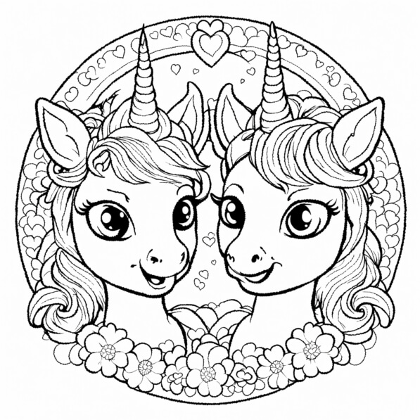 Download Two Cute Unicorns Coloring pages Online - Creative Fabrica