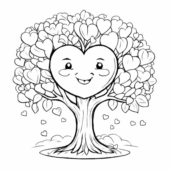Download Happy Heart Tree Coloring pages Online - Creative Fabrica