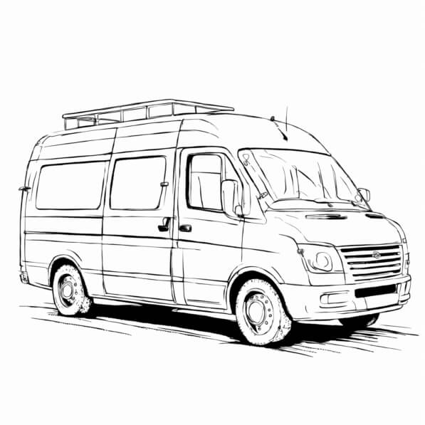 Download Sketch of a Utility Van Coloring pages Online - Creative Fabrica