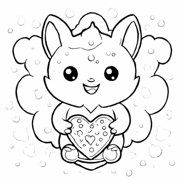 Download Cute Cartoon Character Holding Heart Cookie Coloring pages ...