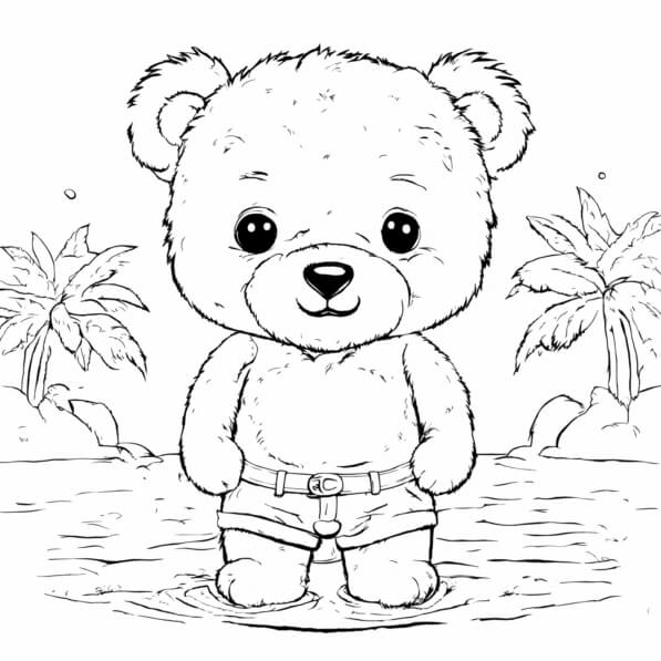 Download Cute Bear Character at the Beach Coloring pages Online ...