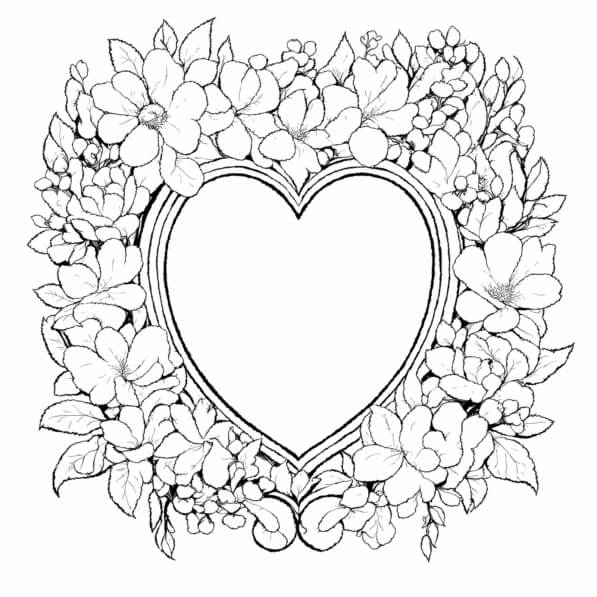 Download Floral Heart Frame Coloring pages Online - Creative Fabrica