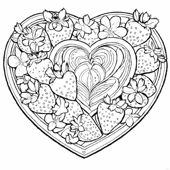 Download Heart-Shaped Strawberry Coloring Page Coloring pages Online ...
