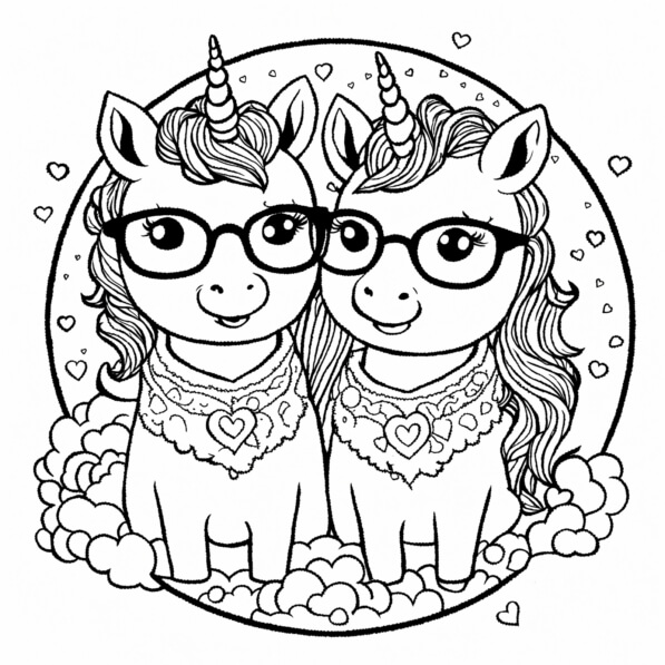 Download Cute Cartoon Unicorns with Glasses Coloring pages Online ...