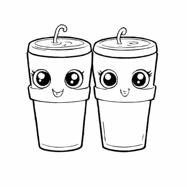 Download Happy Cartoon Drink Cups Coloring pages Online - Creative Fabrica