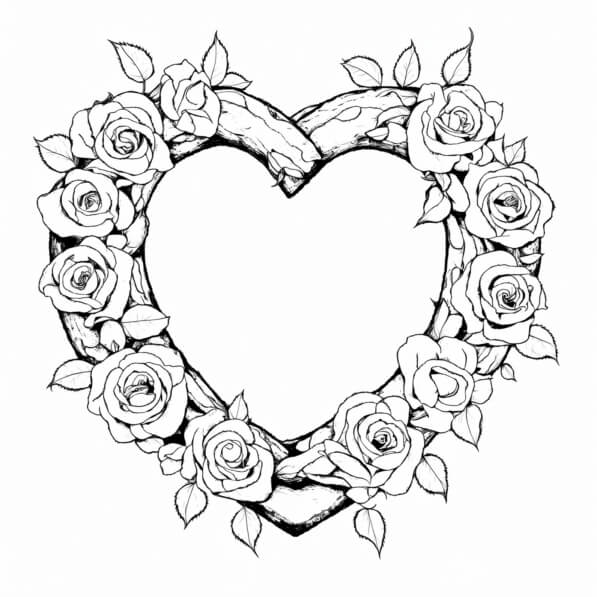 Download Heart-Shaped Rose Frame Coloring pages Online - Creative Fabrica