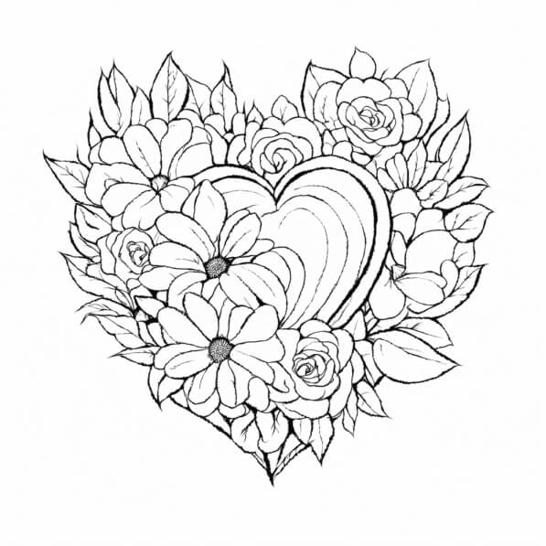 Download Floral Heart Design Coloring pages Online - Creative Fabrica