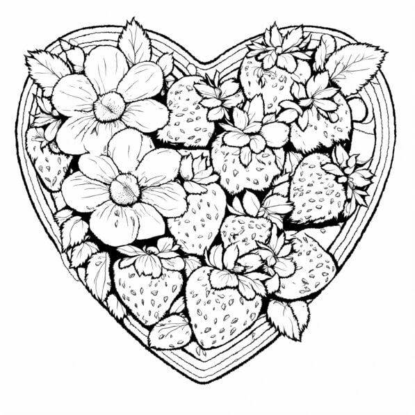 Download Heart-shaped Arrangement of Strawberries and Flowers Coloring ...