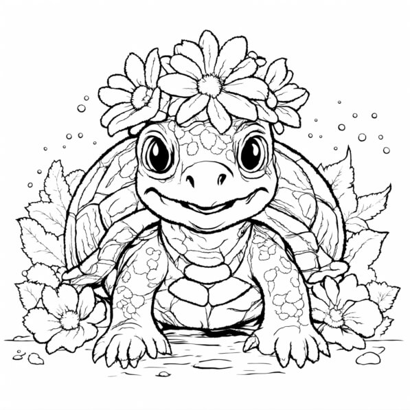 Download Cute Turtle with Flower Crown Coloring pages Online - Creative ...