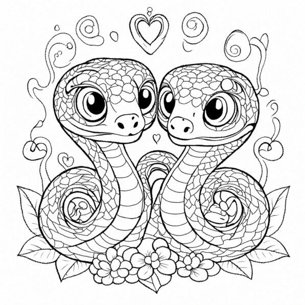 Download Cute Cartoon Snakes with Floral Patterns Coloring pages Online ...