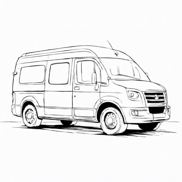 Download Sketch of a Van Coloring pages Online - Creative Fabrica