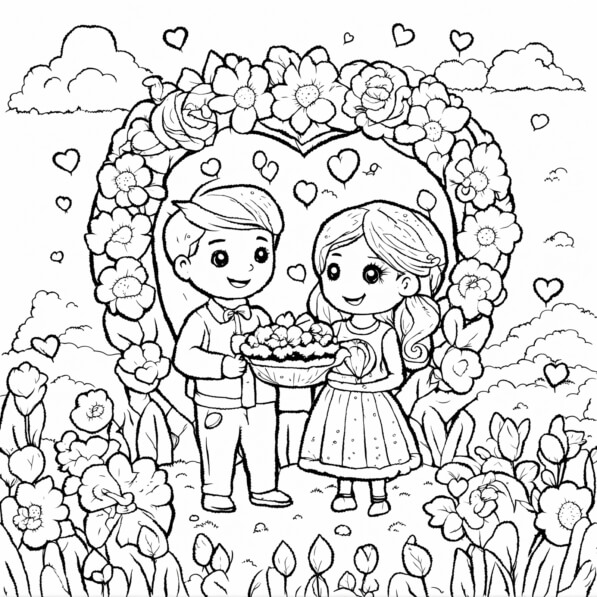 Download Children Holding Flowers in a Heart-Shaped Floral Arch ...