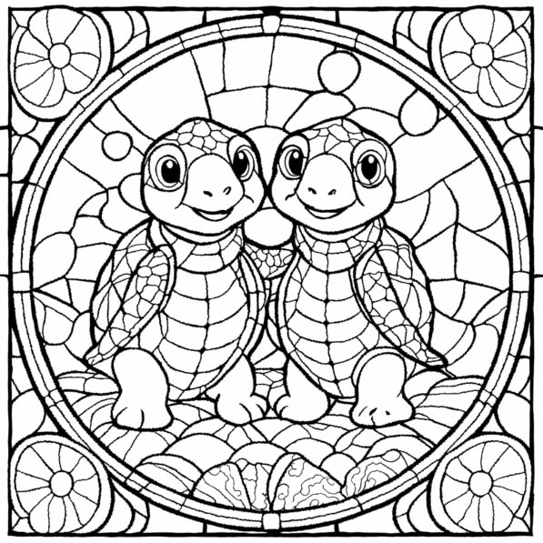 Download Two Turtles in Stained Glass Design Coloring pages Online ...