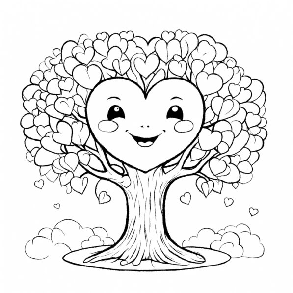 Download Whimsical Heart Tree Coloring pages Online - Creative Fabrica