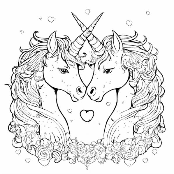 Download Two Unicorns Facing Each Other in Whimsical Design Coloring ...