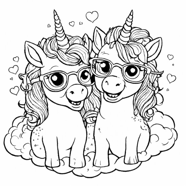 Download Two Cute Unicorns on Clouds Coloring pages Online - Creative ...