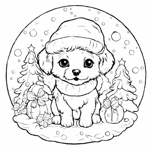 Download Cute Puppy in Christmas Scene Coloring pages Online - Creative ...
