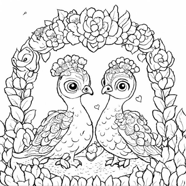 Download Whimsical Peacocks Under Floral Arch Coloring pages Online ...