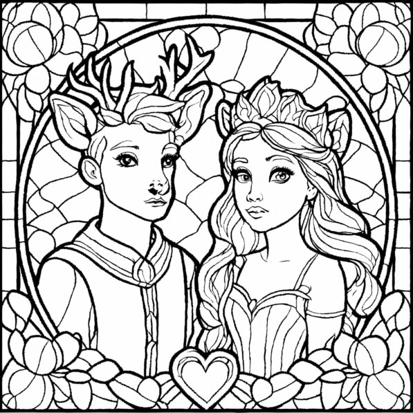 Download Fantasy Characters in Stained Glass Style Coloring pages ...