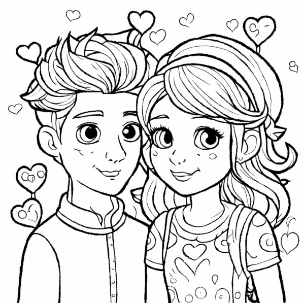 Download Cute Couple Coloring Page Coloring pages Online - Creative Fabrica