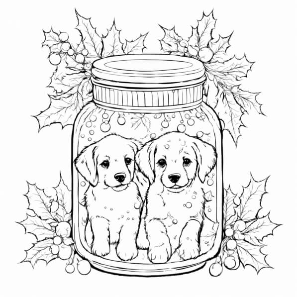 Download Puppies in a Jar with Holly Coloring pages Online - Creative ...