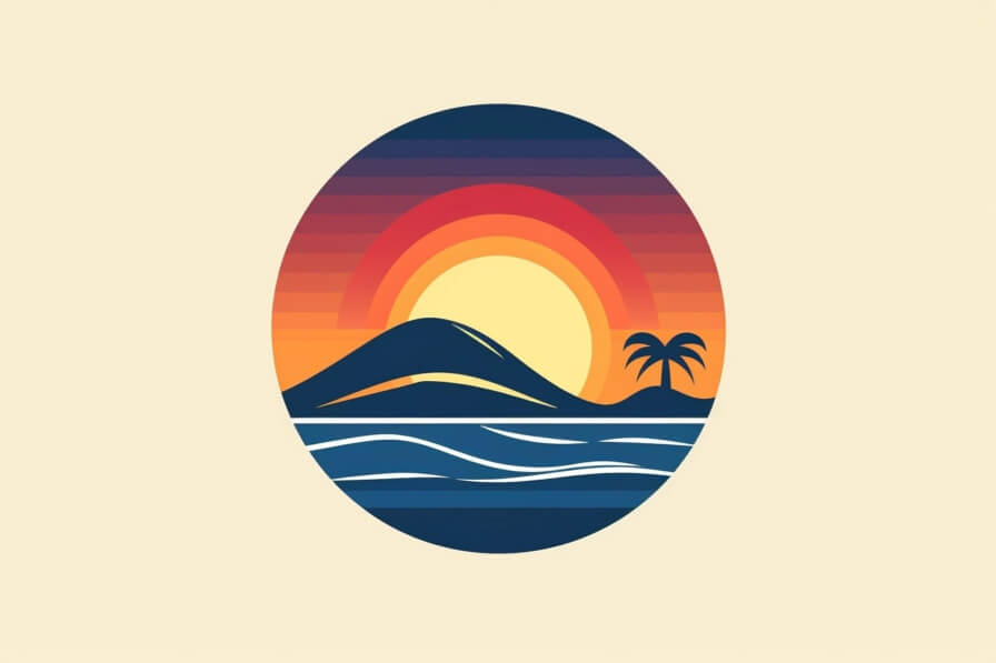 Download Stylized Sunset with Palm Trees and Waves Backgrounds Online ...
