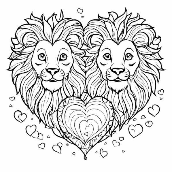 Download Lions in Heart Design Coloring pages Online - Creative Fabrica
