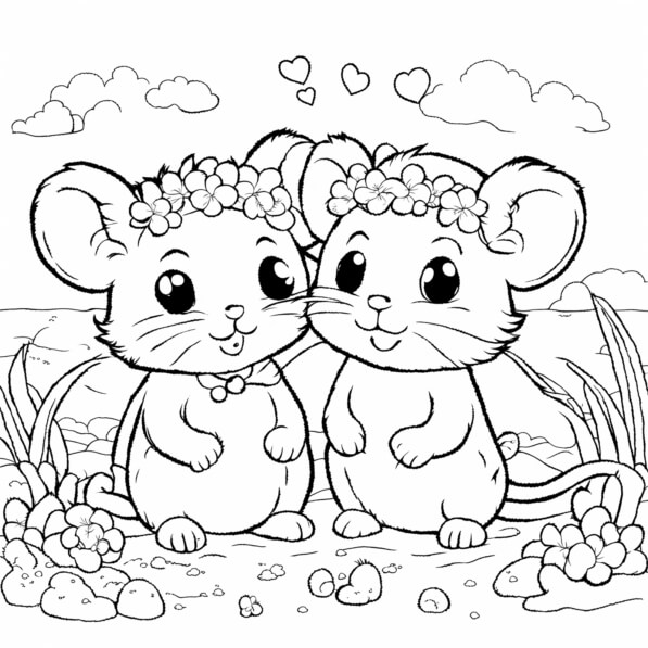 Download Cute Cartoon Mice with Flower Crowns Coloring pages Online ...