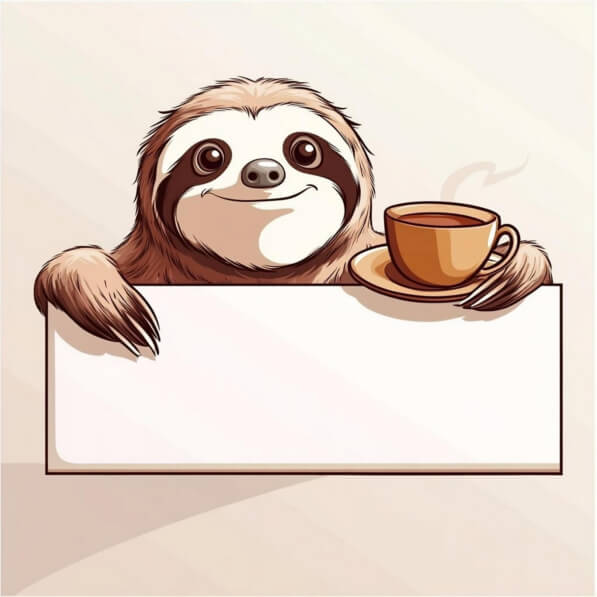 Download Cheerful Sloth with Coffee and Blank Sign Backgrounds Online ...