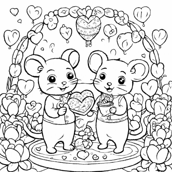 Download Cute Cartoon Mice Celebrating Love Coloring pages Online ...