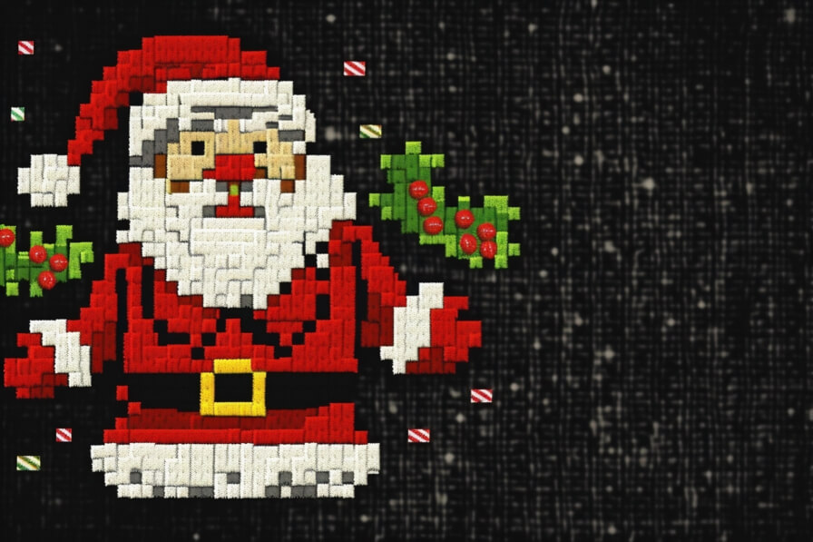 Descarga Santa Claus en pixel art con acebo y bastones de caramelo ...