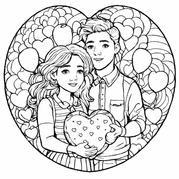 Download Couple Holding Heart in a Heart-Shaped Frame Coloring pages ...
