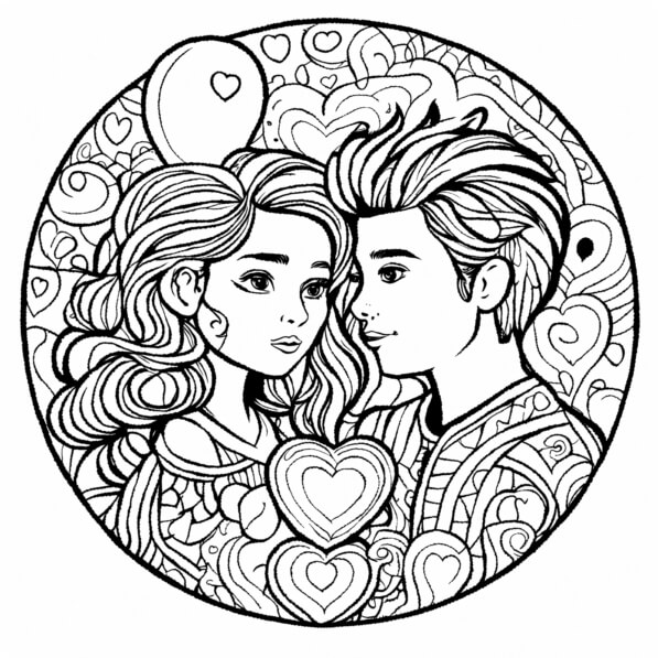 Download Romantic Coloring Page of a Couple Coloring pages Online ...