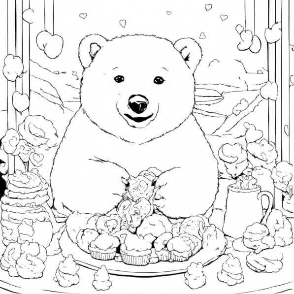 Download Happy Bear Surrounded by Desserts Coloring pages Online ...