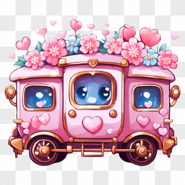 Descarga Tren Kawaii con Flores y Corazones Kawaii En Línea - Creative ...