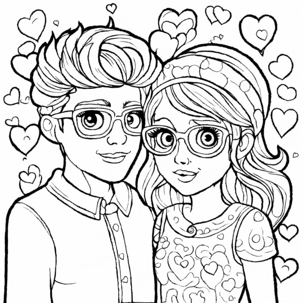 Download Couple Coloring Page with Hearts Coloring pages Online ...