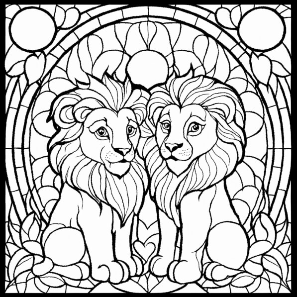 Download Intricate Lion Illustration in Stained Glass Style Coloring ...