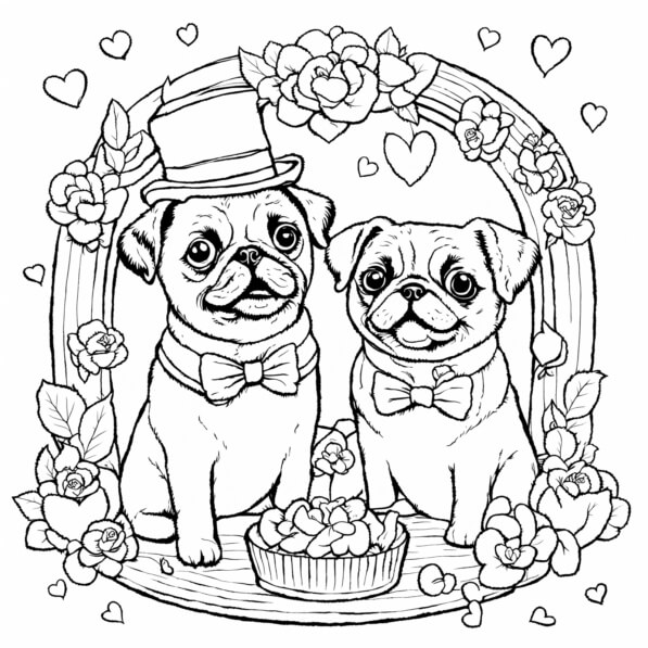 Download Two Pugs in Celebration Attire with Floral Decorations ...